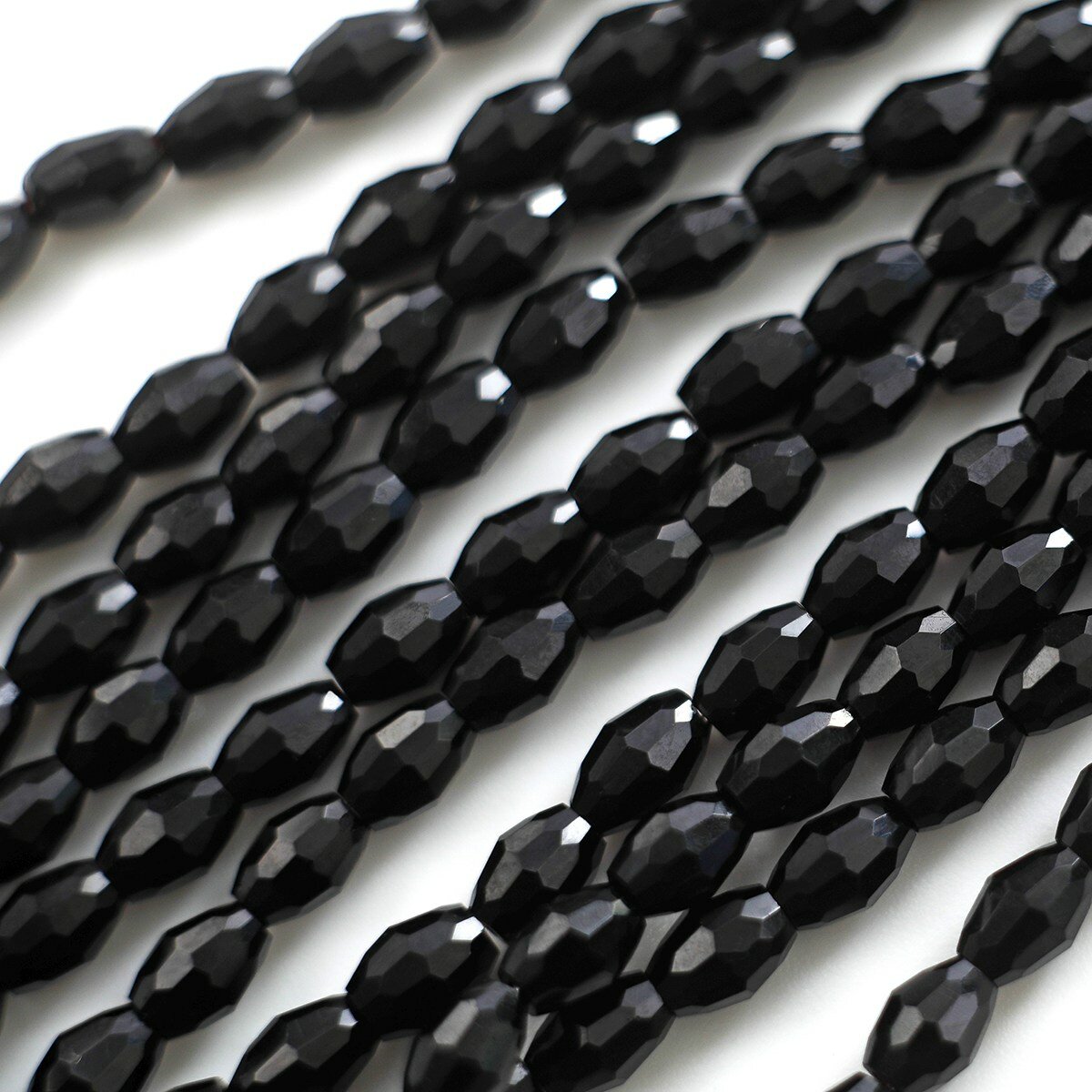 Бусины стеклянные овальные 90 шт, граненые 6х4 мм, цвет черный