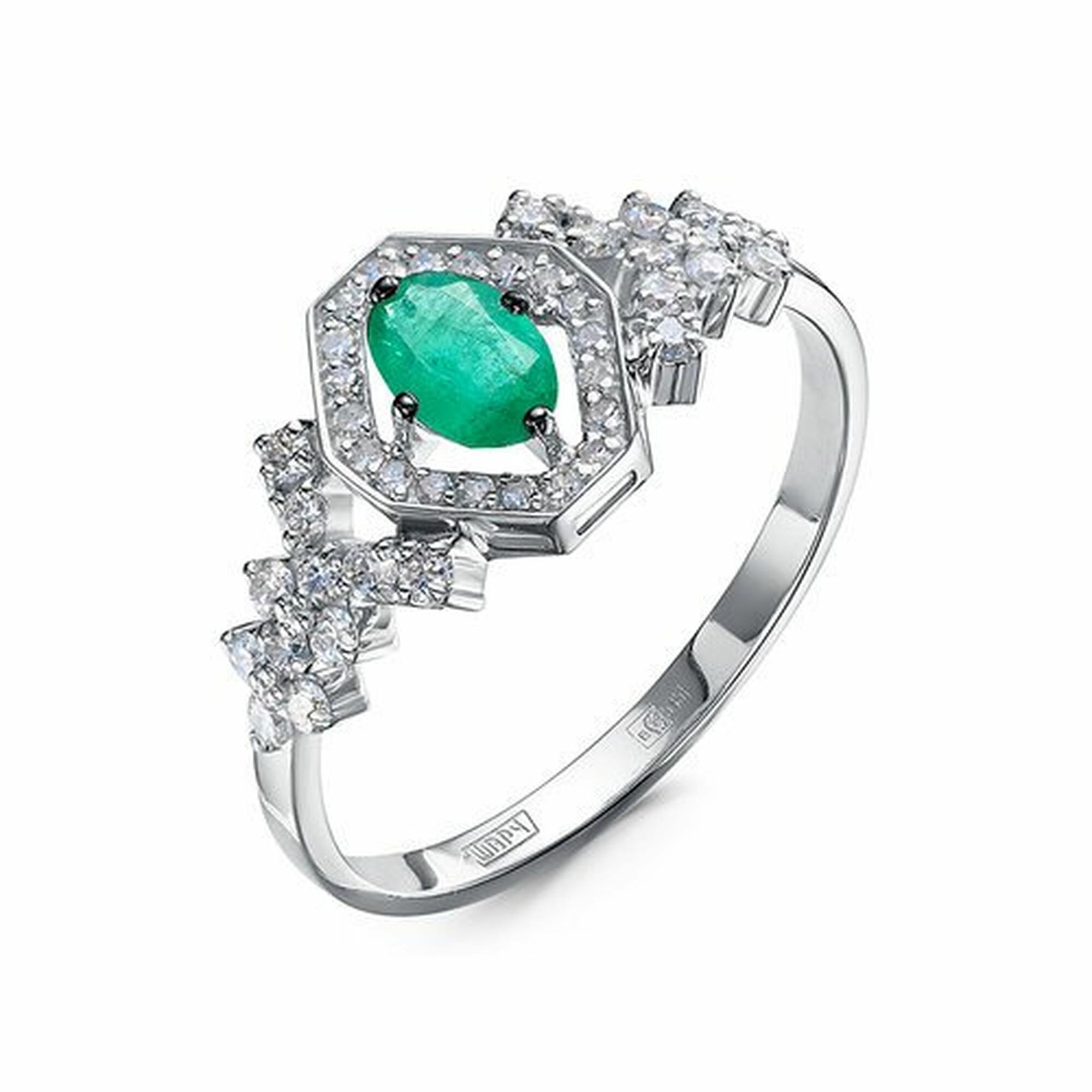 Кольцо, белое золото, 585 проба, бриллиант, изумруд