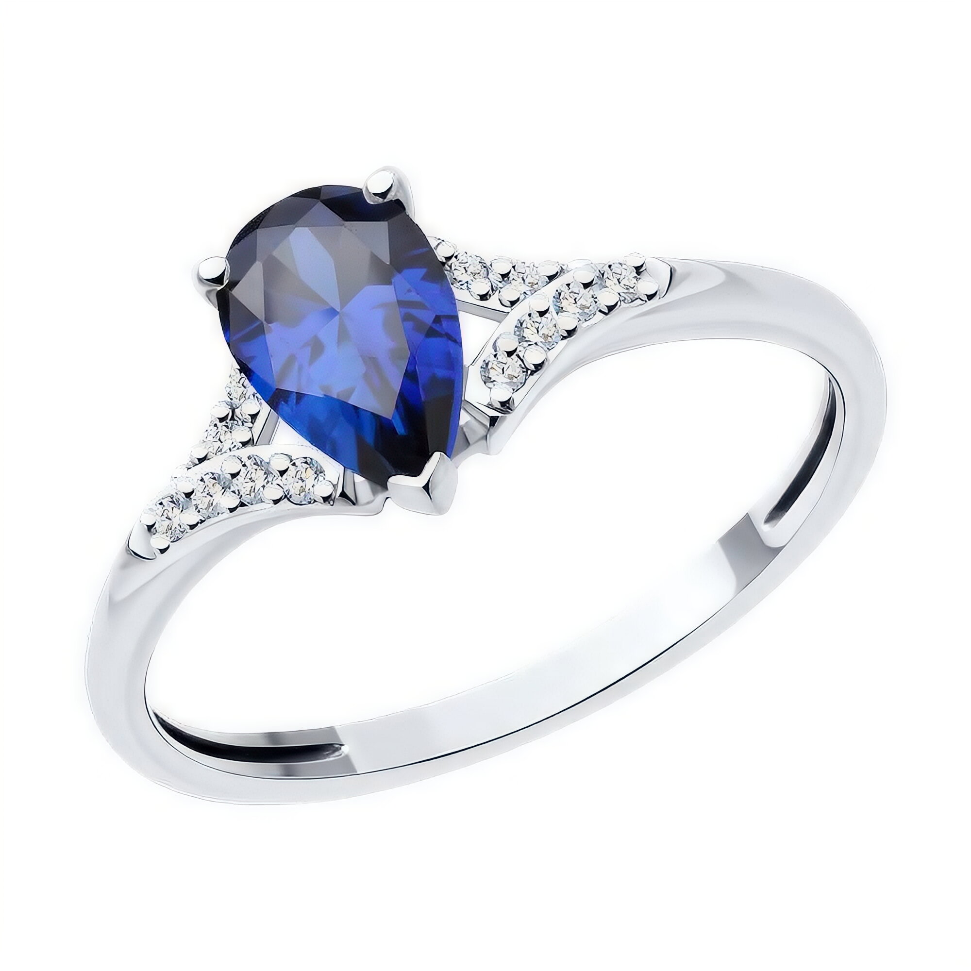 Кольцо, белое золото, 585 проба, бриллиант, корунд