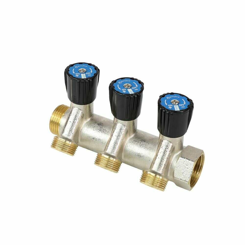 Коллектор латунь 1" ВР/НР на 4 вых 1/2" НР под плоское уплотнение с регулирующими клапанами 9039 Aquasfera 9039-06