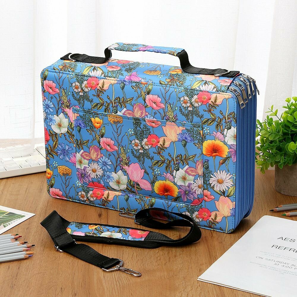 Эстетический пенал с 480 слотами для девочек, сумка-органайзер для школьных и офисных принадлежностей с 5-слойной молнией ----- синий