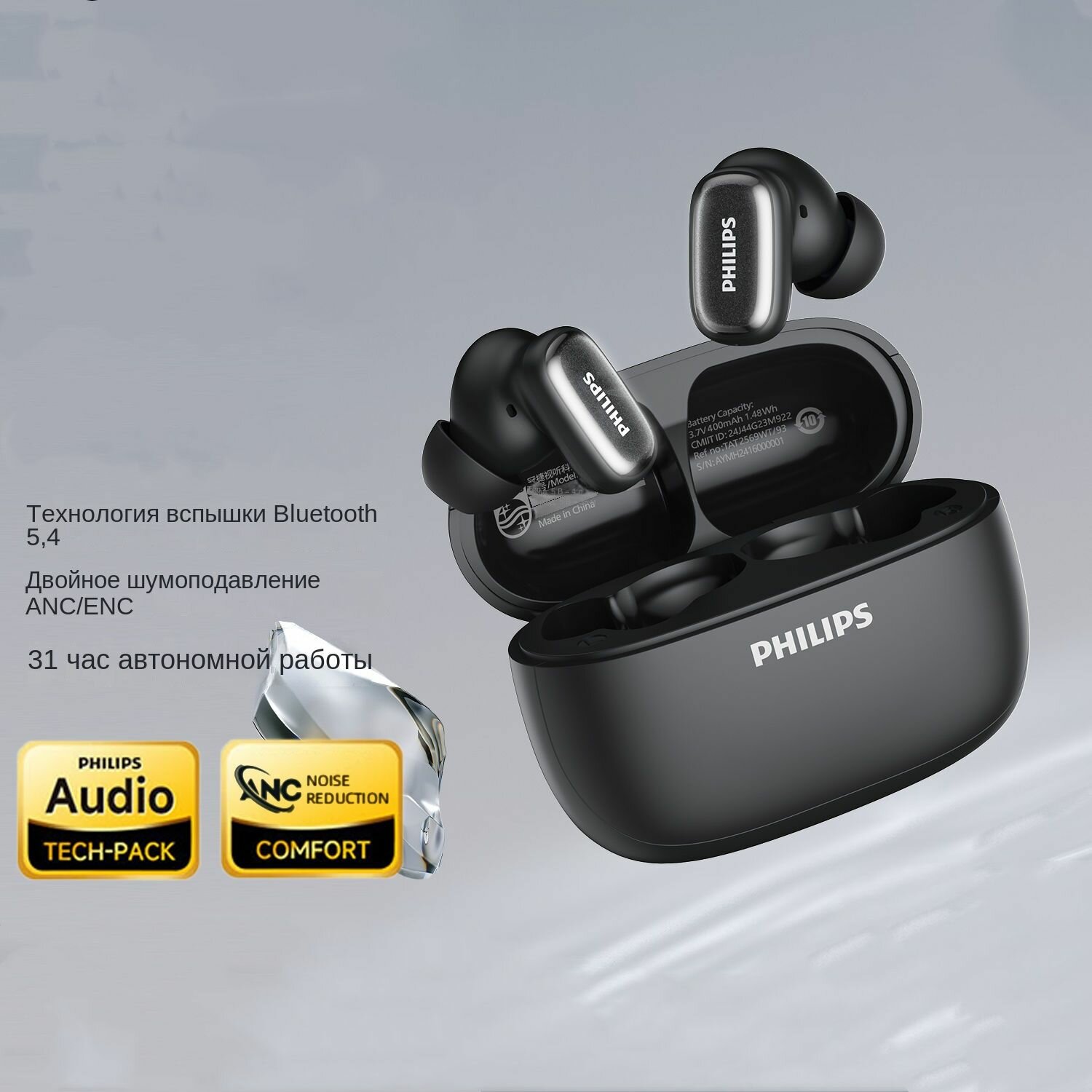 Беспроводная Bluetooth-гарнитура Philips с активным шумоподавлением для спортивных игр