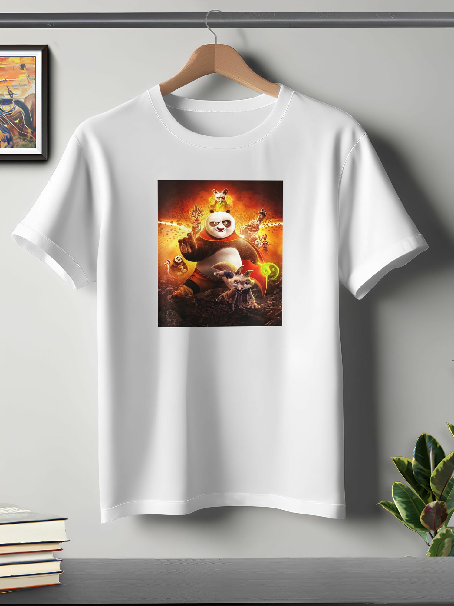 Футболка ONEQ унисекс 50-52 (XL) размер с принтом Кунг-Фу Панда, белая