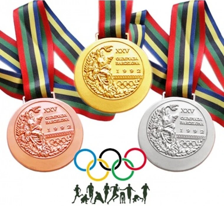 Олимпийские медали Барселона 1992, золото, серебро, бронза, набор 3 сувенирные копии, ордена медали и награды