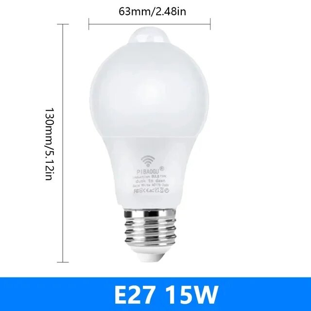 Светодиодная лампа THEBSE с датчиком движения E27 6/9/12/15/18 Вт E27 15W, Warm white