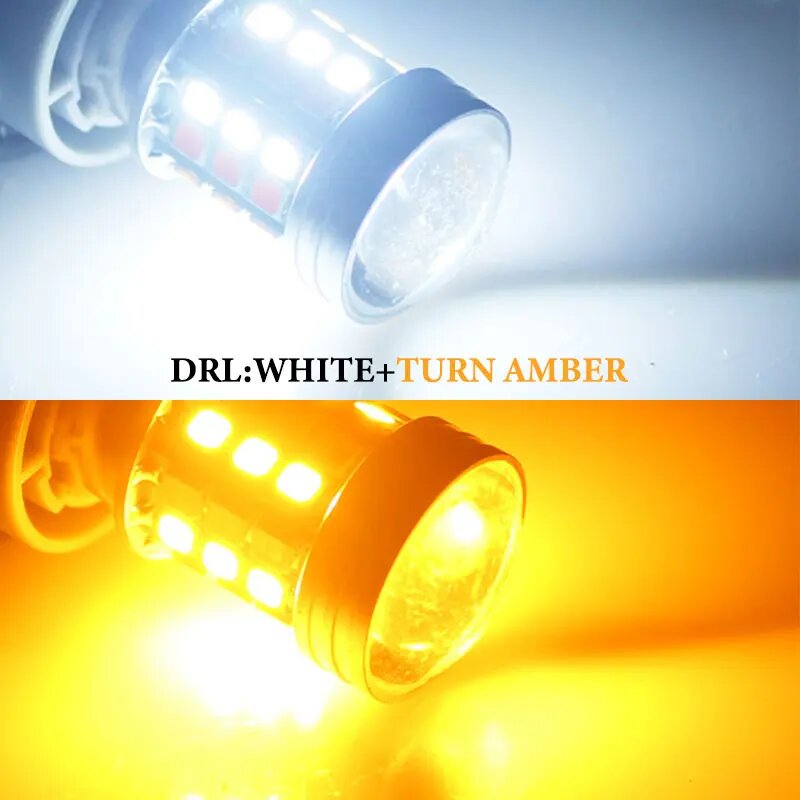2 шт, Двухцветные светодиодные лампы T20 7443 W21/5W T25 3157 P27/7W Whiter Turn Amber, T20 7443