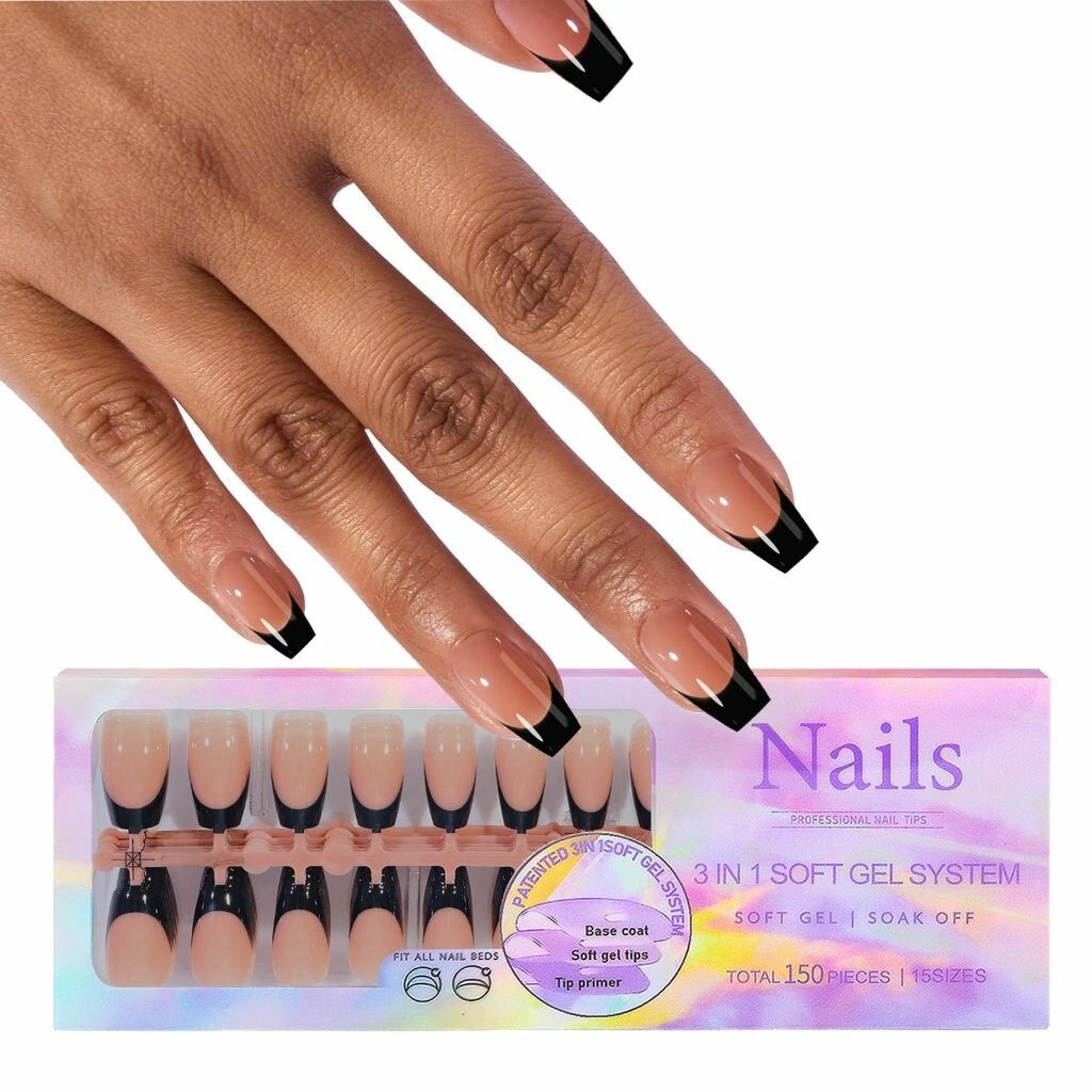 1 коробка черных французских ногтей - YS12