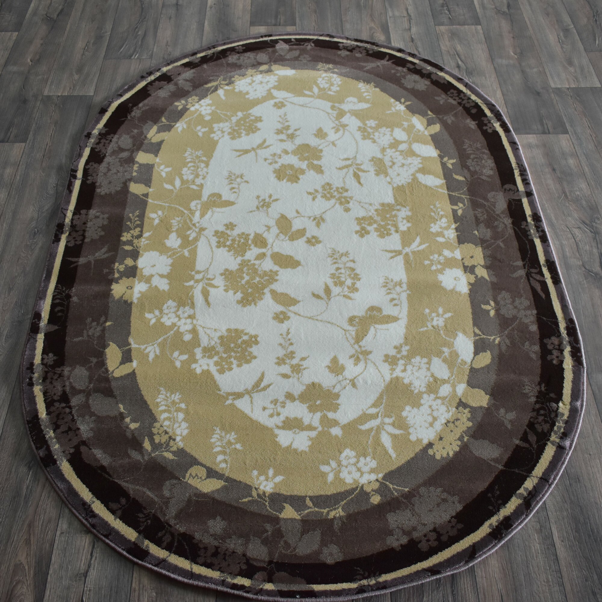 Ковер на пол овальный, прикроватный, в спальню, гостиную, детскую, бежево-коричневый, Ренессанс, 2678, 1.6*2.3 м