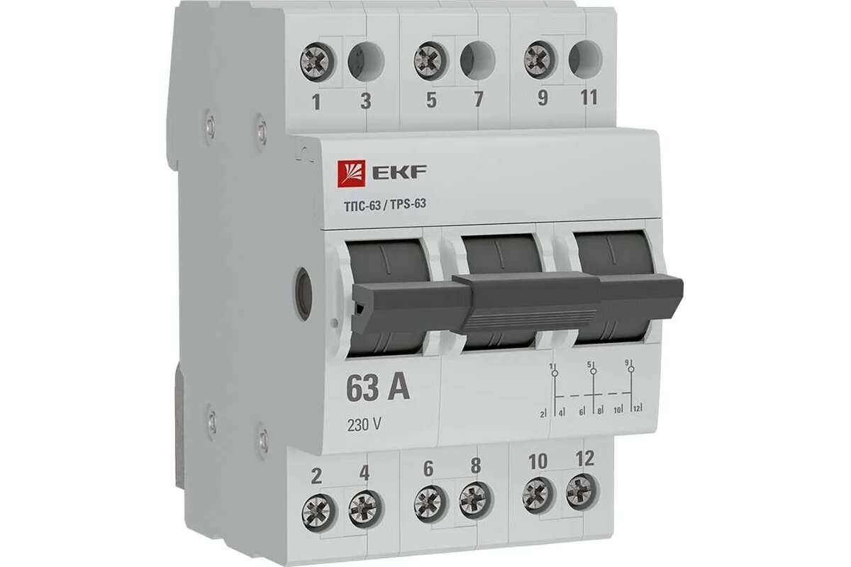 Трехпозиционный переключатель EKF ТПС-63 3P 63А PROxima TPS363 для распределительных щитов