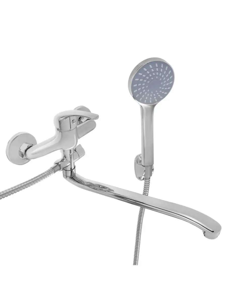 Смеситель для ванны с душем, прямой поворотный излив 35 см, цинк