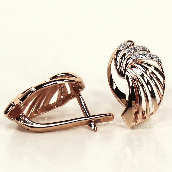 Серьги, золото, 585 проба, фианит