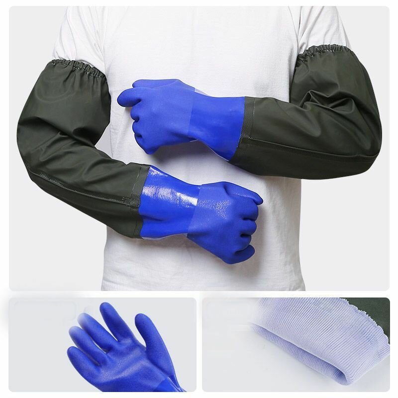 Перчатки резиновые для чистки овощей, рыбы/перчатки резиновые/Водонепроницаемый длинный рукав. синий