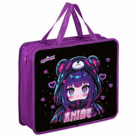 Папка на молнии с ручками юнландия А4, 1 отделение, пластик, 80 мм, "Anime fan", 273362