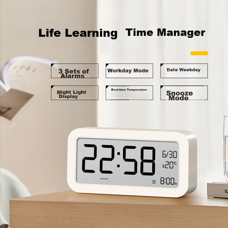 Mashi Alarm Clock, Multifunctional Electronic Children's Bedroom Smart Bedside Clock, Student-Specific Wake-Up Device, Backlit White