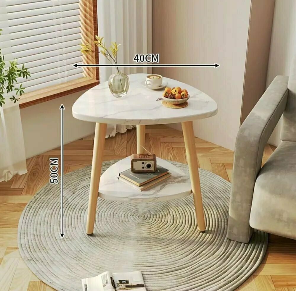 Журнальный стол "Чайный", МДФ/массив дерева, круглый, с полкой