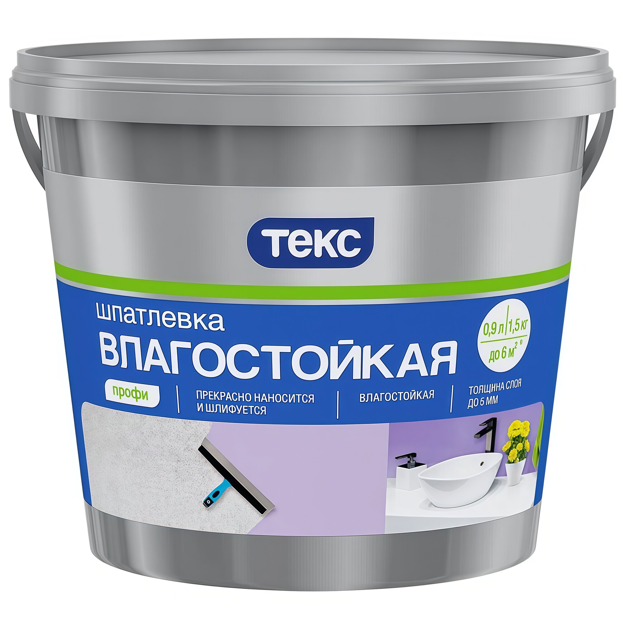 Шпатлевка влагостойкая Текс Профи, 0,9 л, универсальная, белая