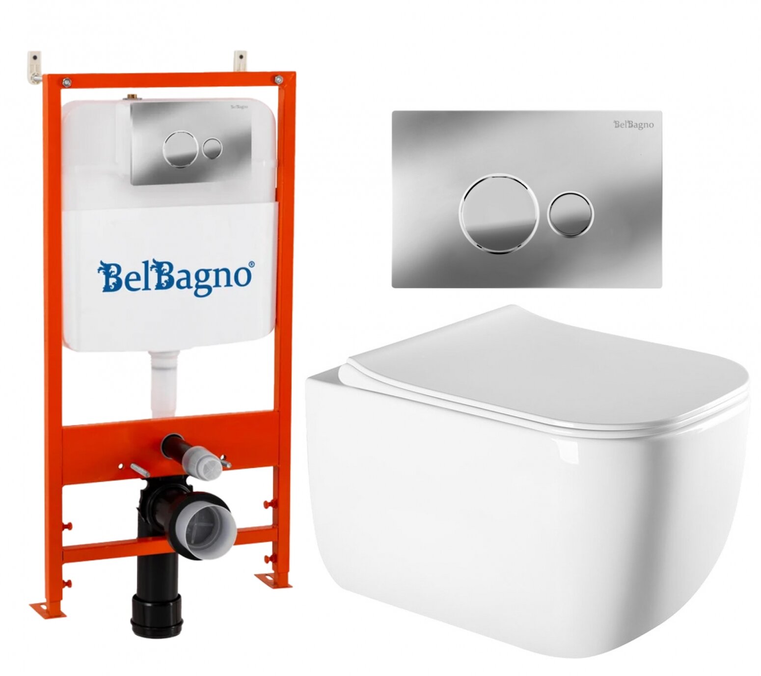 Комплект 3 в 1 инсталляция BelBagno BB026/BB081CR + Унитаз подвесной Vincea Form VT1-35 + кнопка хром глянцевая