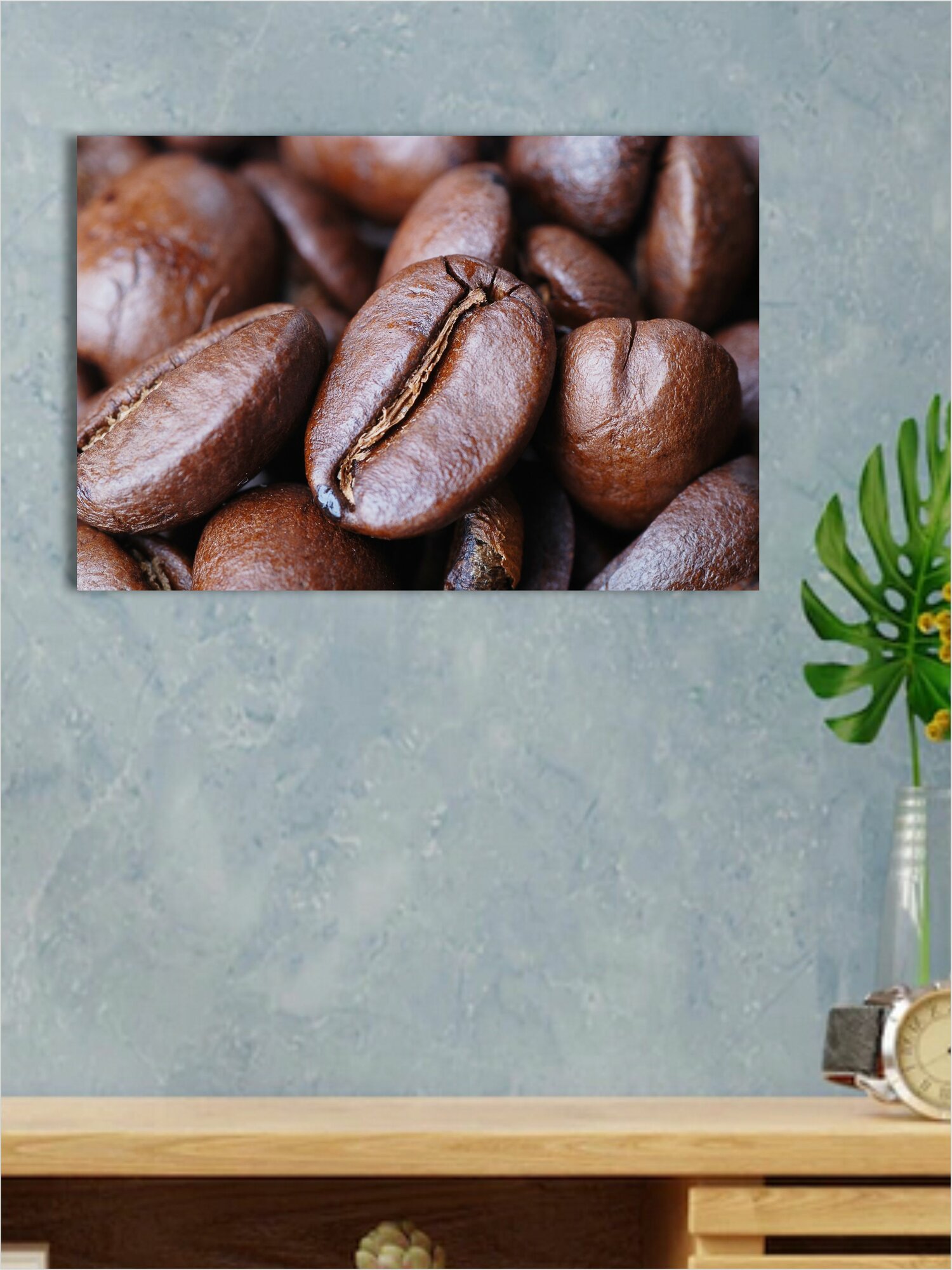 Картина для интерьера на стену минимализм. Кофейные зёрна 40х60 см на холсте на подрамнике