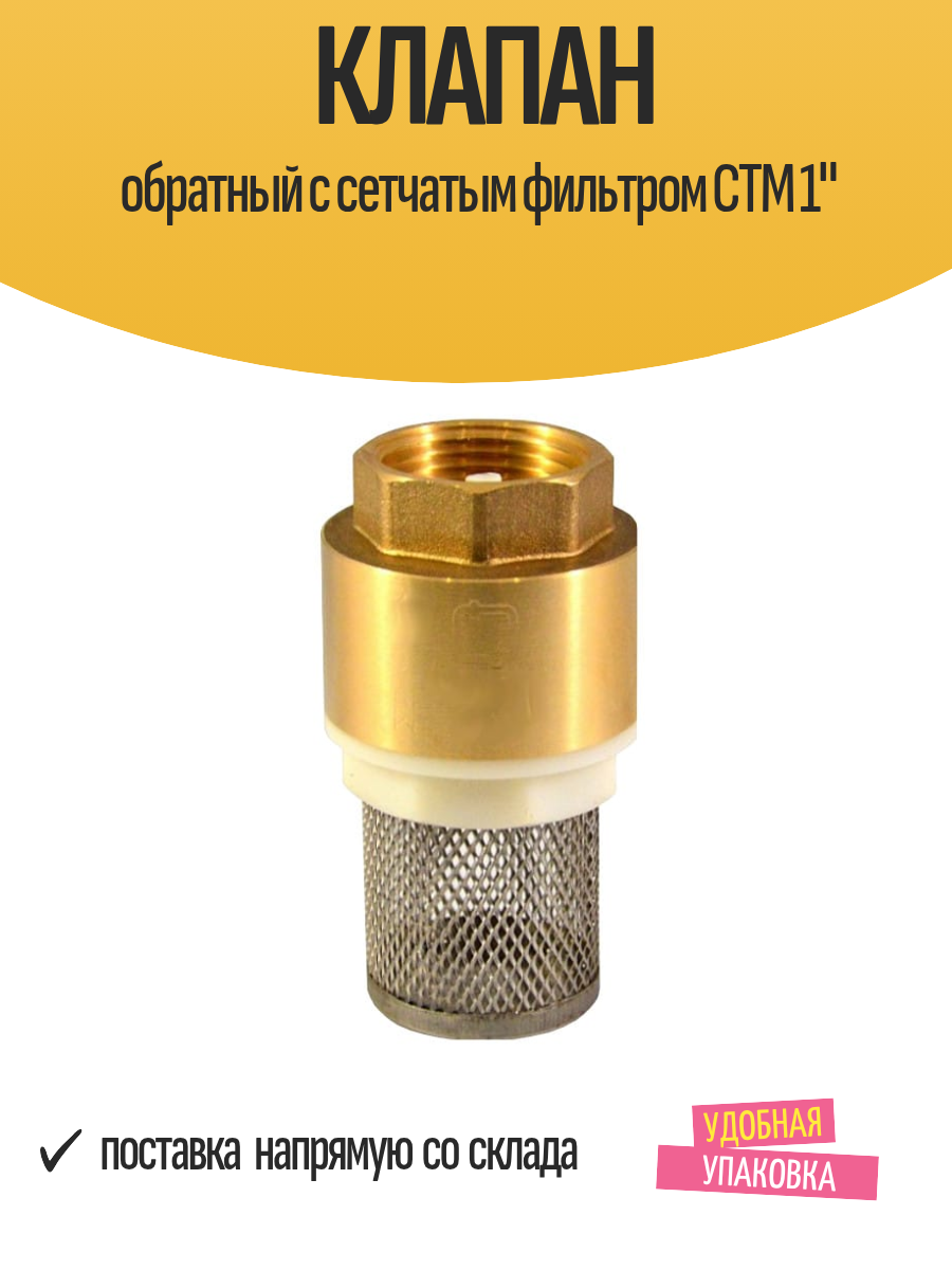 Клапан обратный с сетчатым фильтром CTM 1" для водопровода, 1 шт