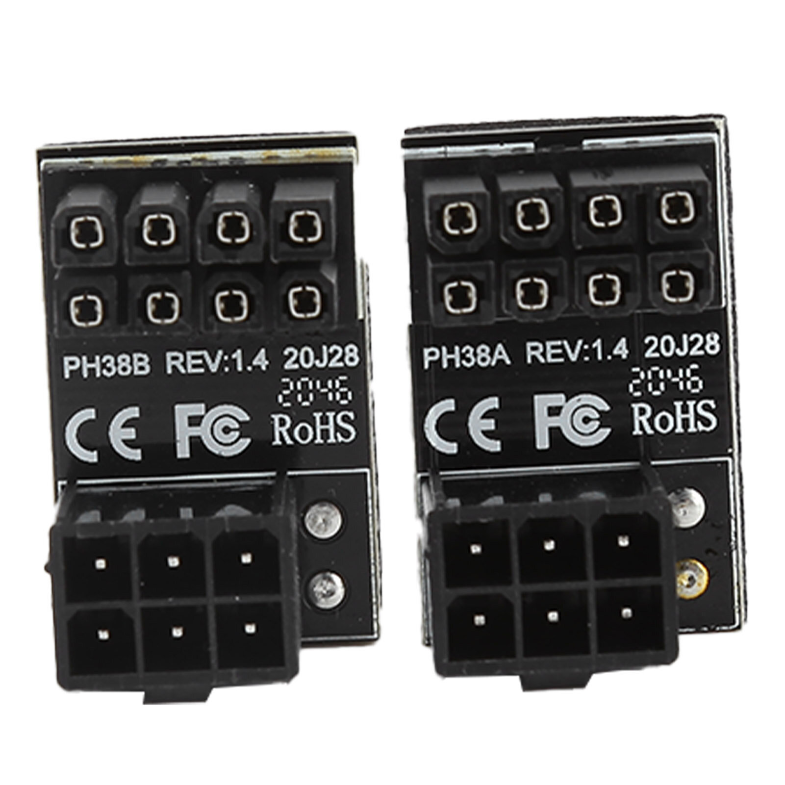 2 шт. адаптера питания, 6-контактный гнездовой разъем на 8-контактный штекерный разъем с углом 180 градусов, для настольных компьютеров и видеокарт, черный.