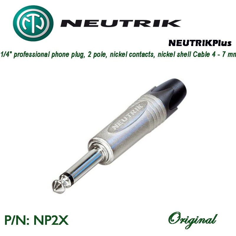 NEUTRIK NP2X Mono Jack 1/4" 2-pole, Nickel, 5PCS