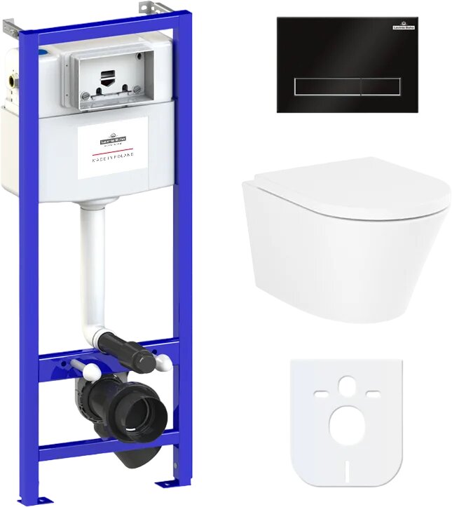 Комплект Lavinia Boho Унитаз подвесной Biore Rimless 3304102R / Крышка-сиденье Biore 33290410 с микролифтом / Инсталляция RelFix 38010010, Кнопка RelFix 380501MB матовая черная, хром