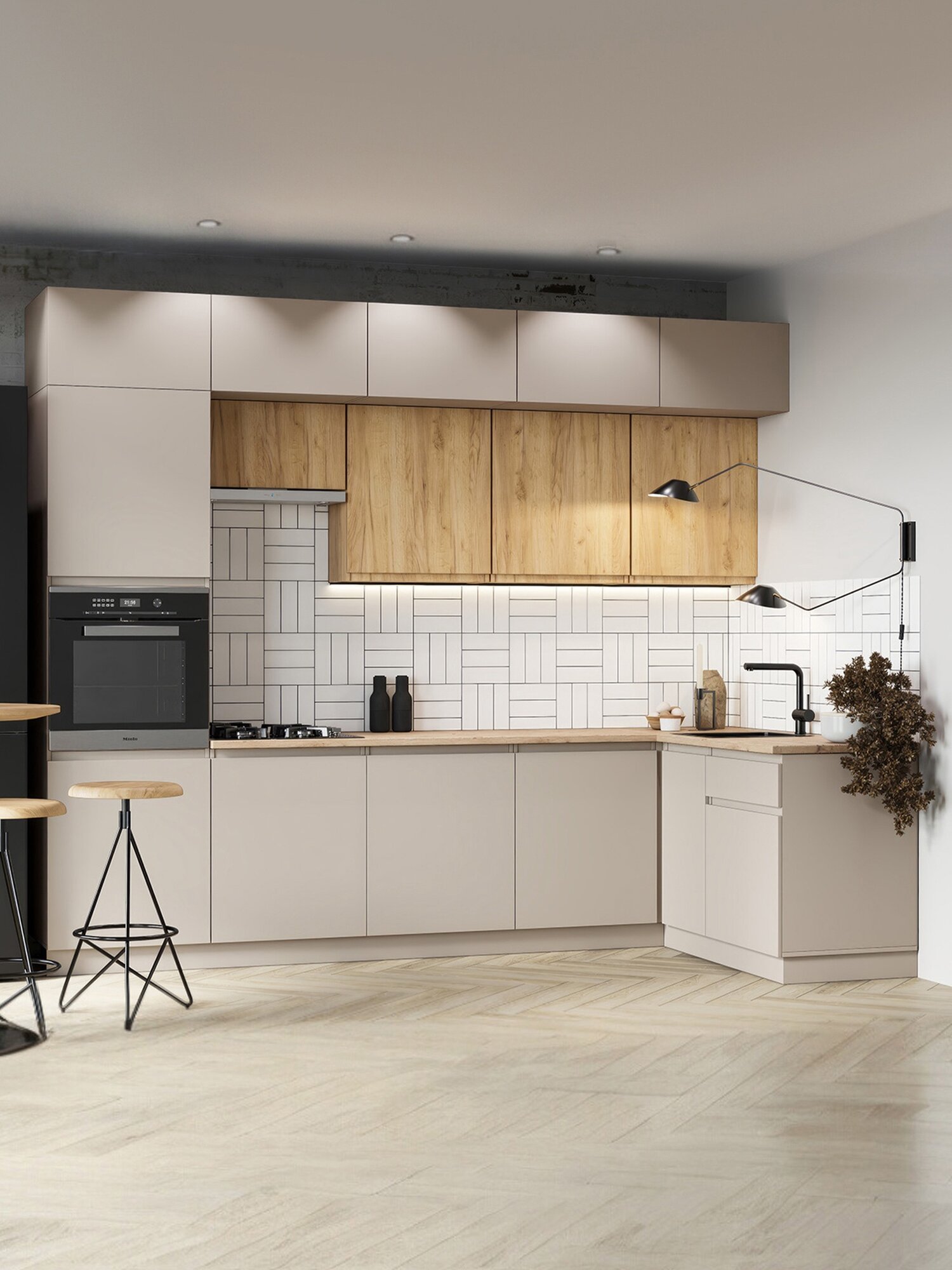 Кухонный гарнитур угловой в потолок «Виктория», 3000×1600 мм, цвет кашемир/дуб крафт