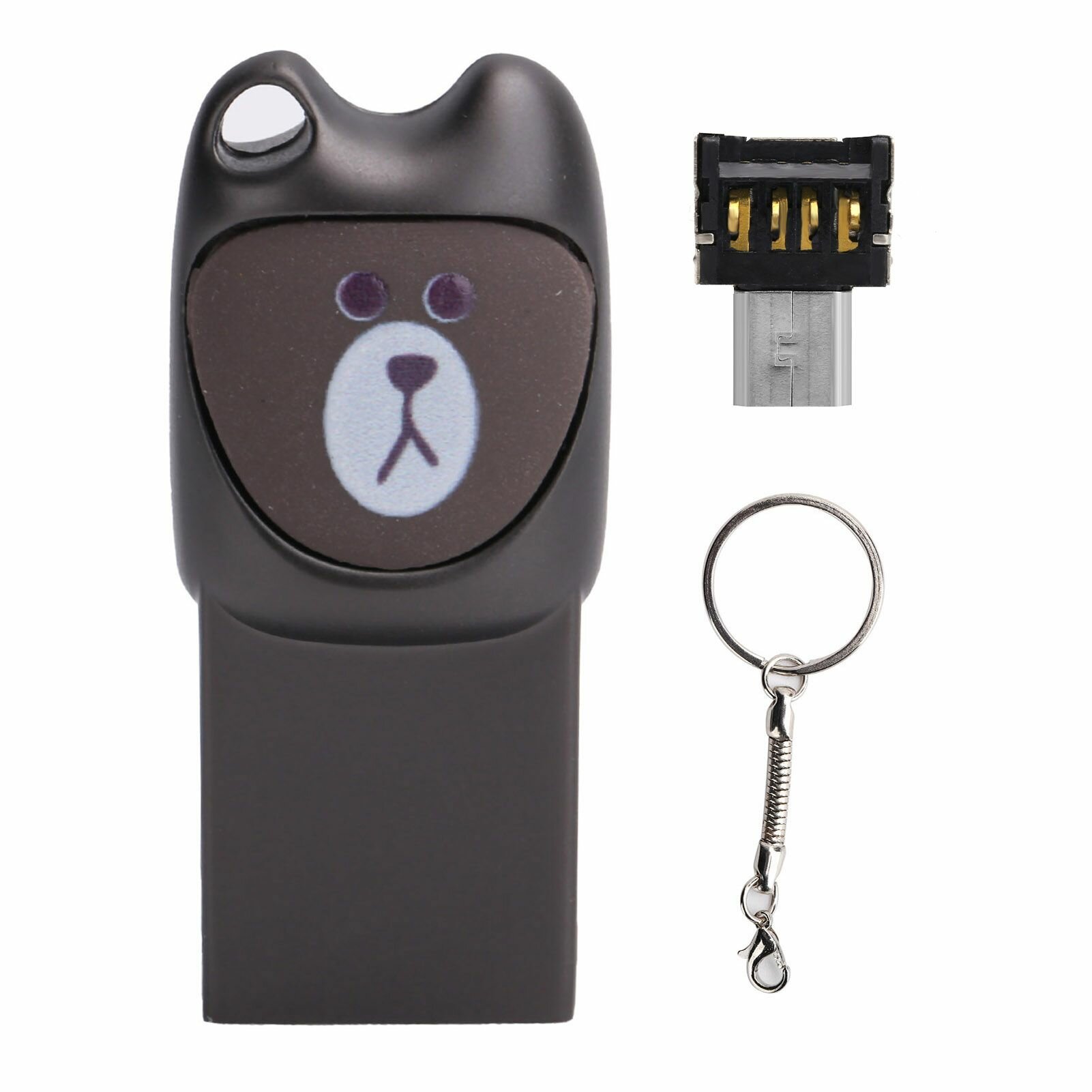 USB2.0 U-диск, милый мультяшный, с адаптером Micro USB для телефона/ПК, серый, 64 ГБ