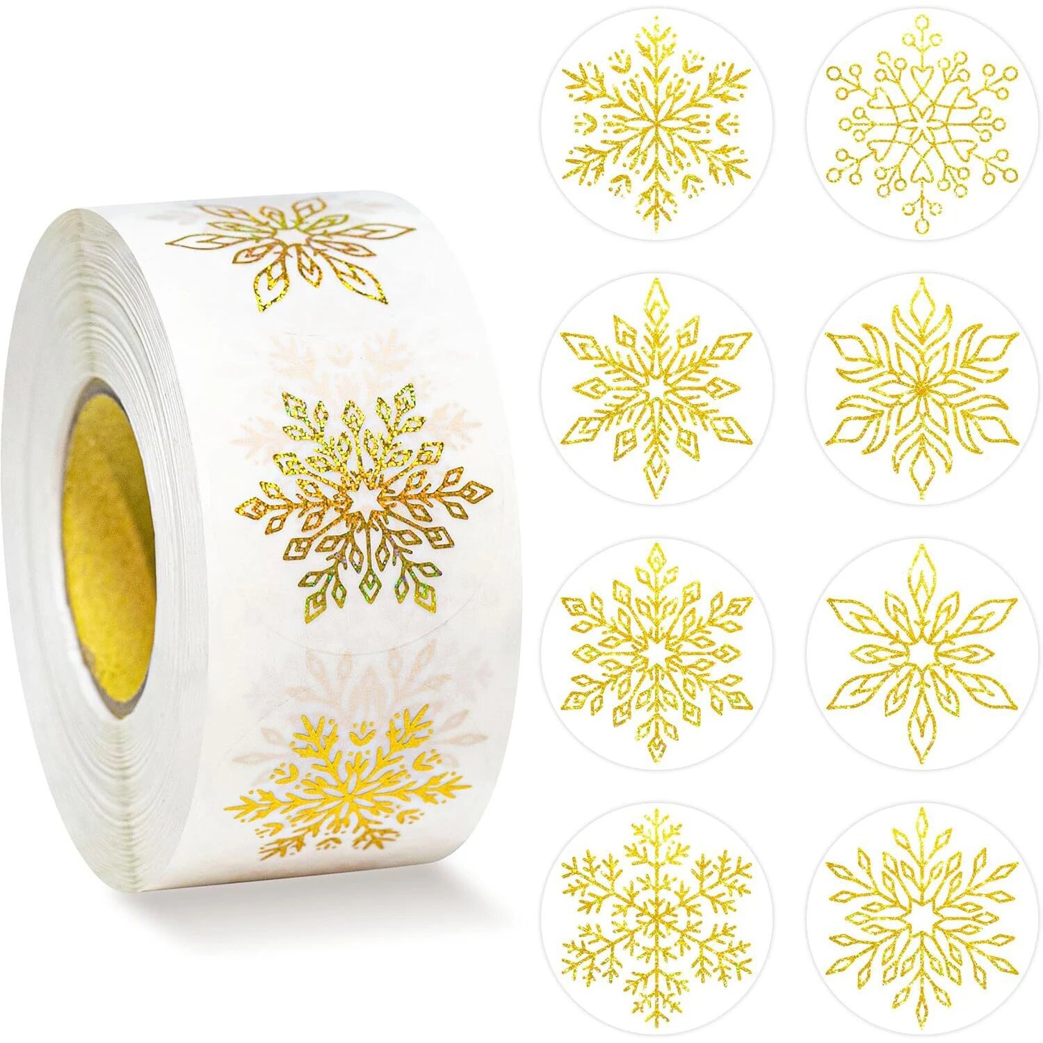 Золотые наклейки со снежинками QY2993-500pcs-1roll