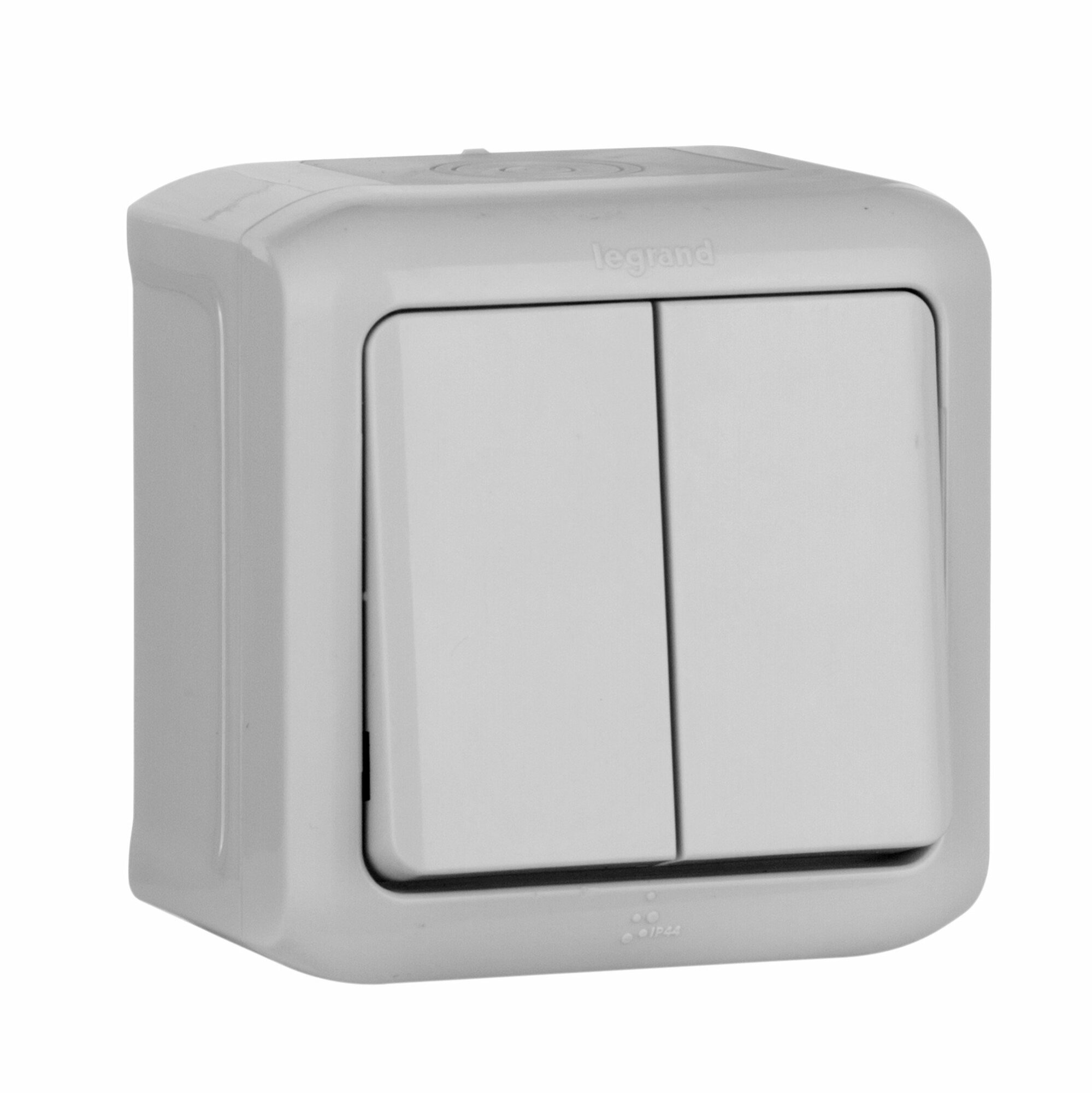 Legrand Quteo Переключатель 2-клавишный IP44 Серый 10А 782331