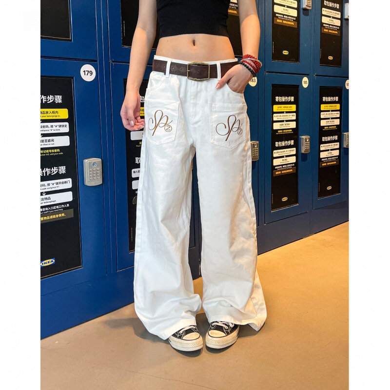 Женские джинсы Версия повышения Американские ошитые крылья — ins ные наоборот надетые свободные универсальные