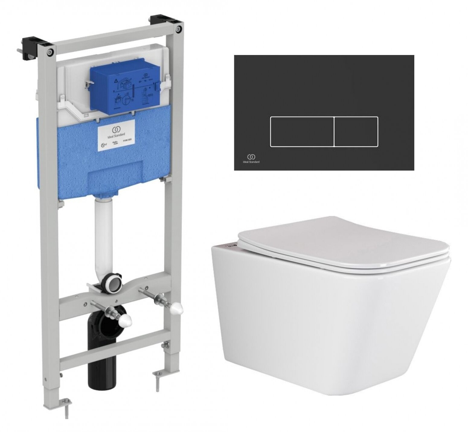 Комплект 3 в 1 инсталляция Ideal Standard + Унитаз подвесной Ceramica Nova Metric Rimless CN3007 + кнопка черная
