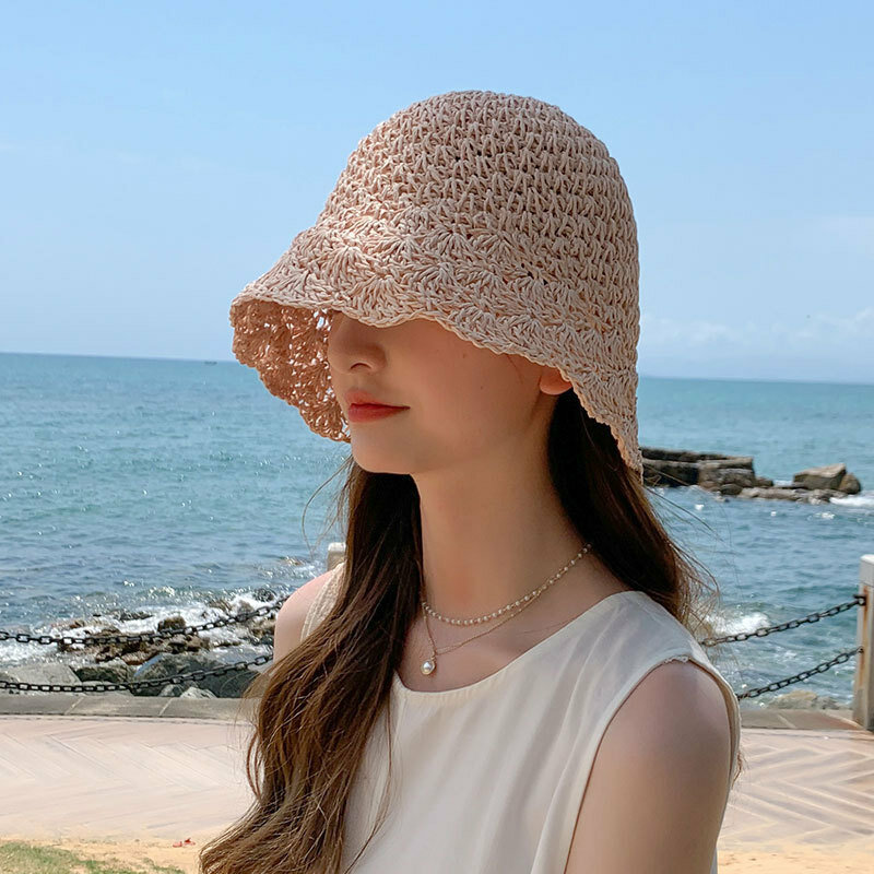 Соломенная шляпа женская летняя дышащая японская шляпа-ведро ручной работы с открытым лицом складная шляпа от солнца в корейском стиле оптом