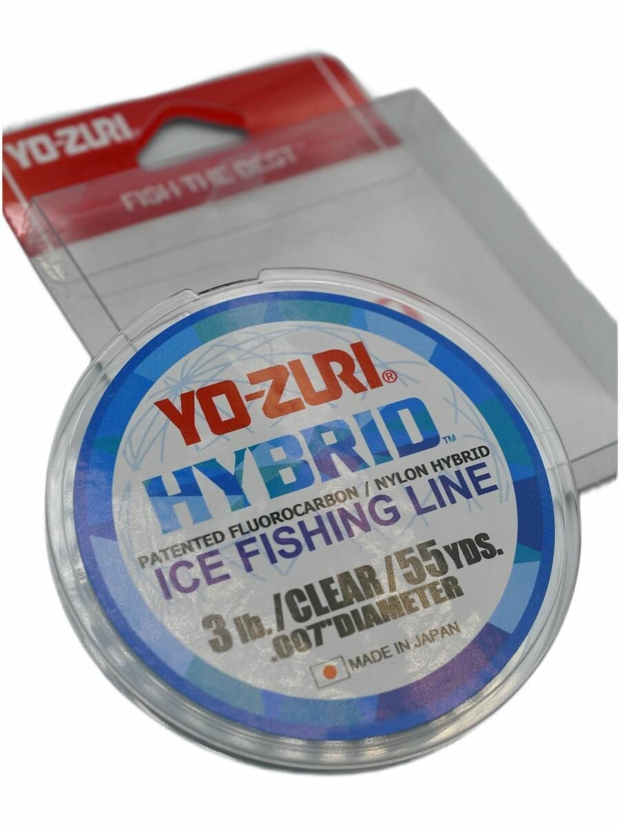 Леска Yo-Zuri Hybrid Ice Fishing 3 lb, 55 ярдов, прозрачная, диаметр 0.007" запатентованная флюорокарбон/нейлоновая смесь, японское качество, универсальная основа для зимней рыбалки.