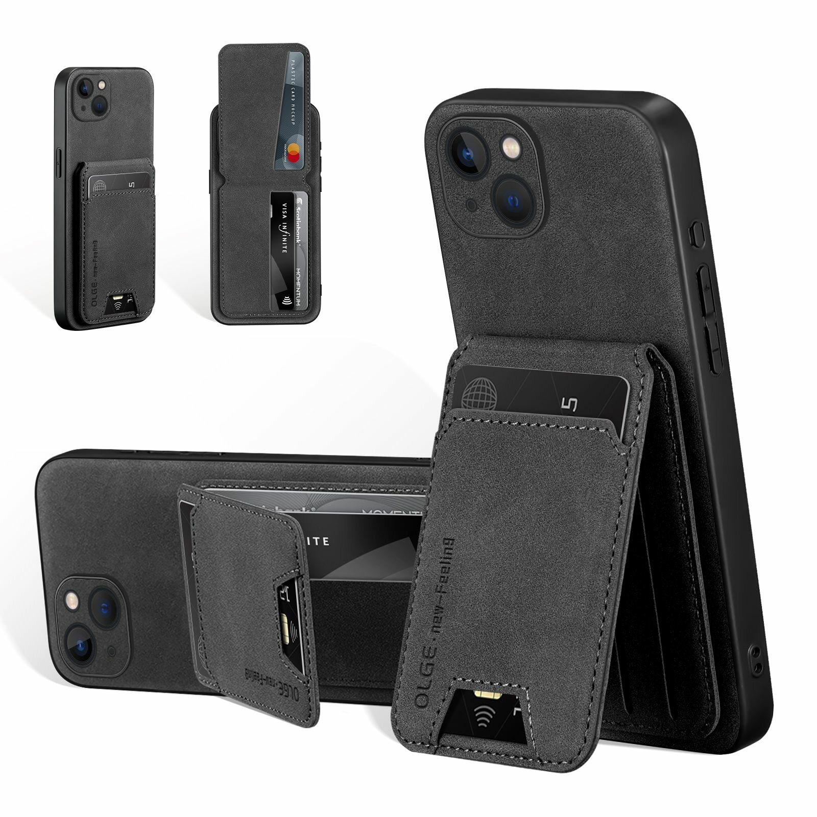 Картхолдер мужской на Apple iPhone 14 (Эпл Айфон 14) с MagSafe-Чехол бумажник