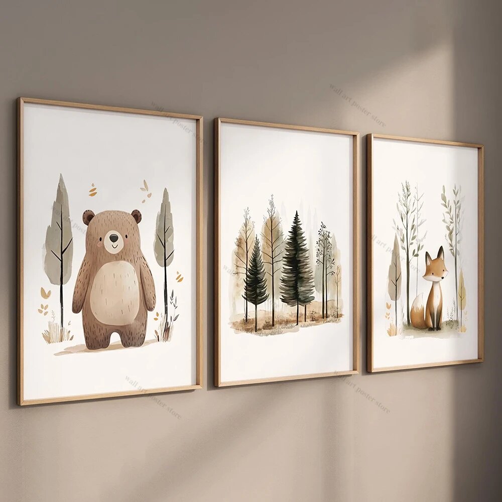 Печать на холсте "Лесные животные" HALFLEMART CJ57301-3pcs, 21x30cm Unframe
