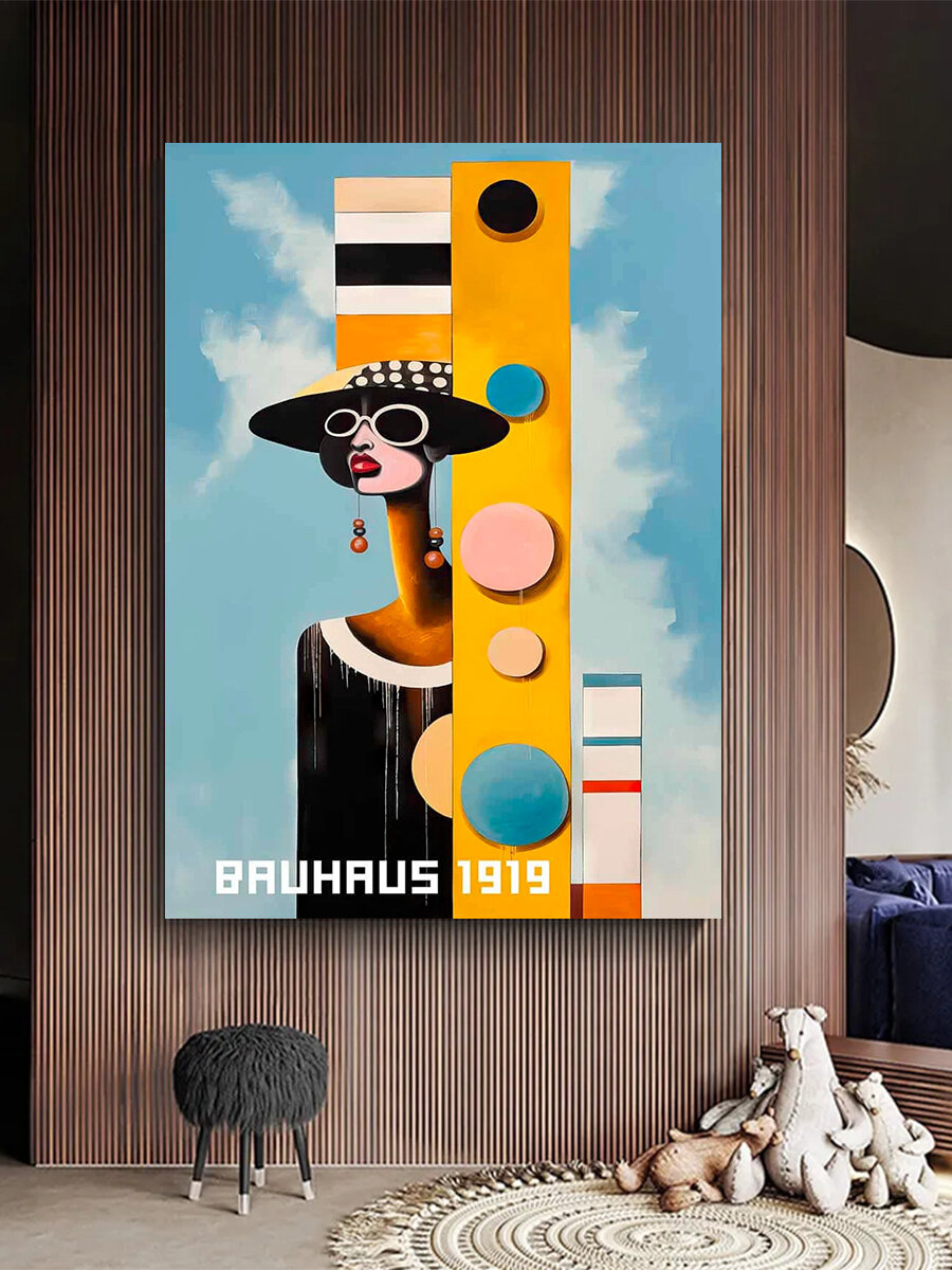 Картина на холсте портрет Bauhaus, женщина в геометрическом стиле, 60х80 см.