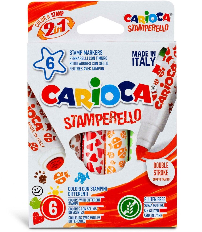 Carioca фломастеры Stamperello 6 цветов со штампами 42279 изделие для творчества