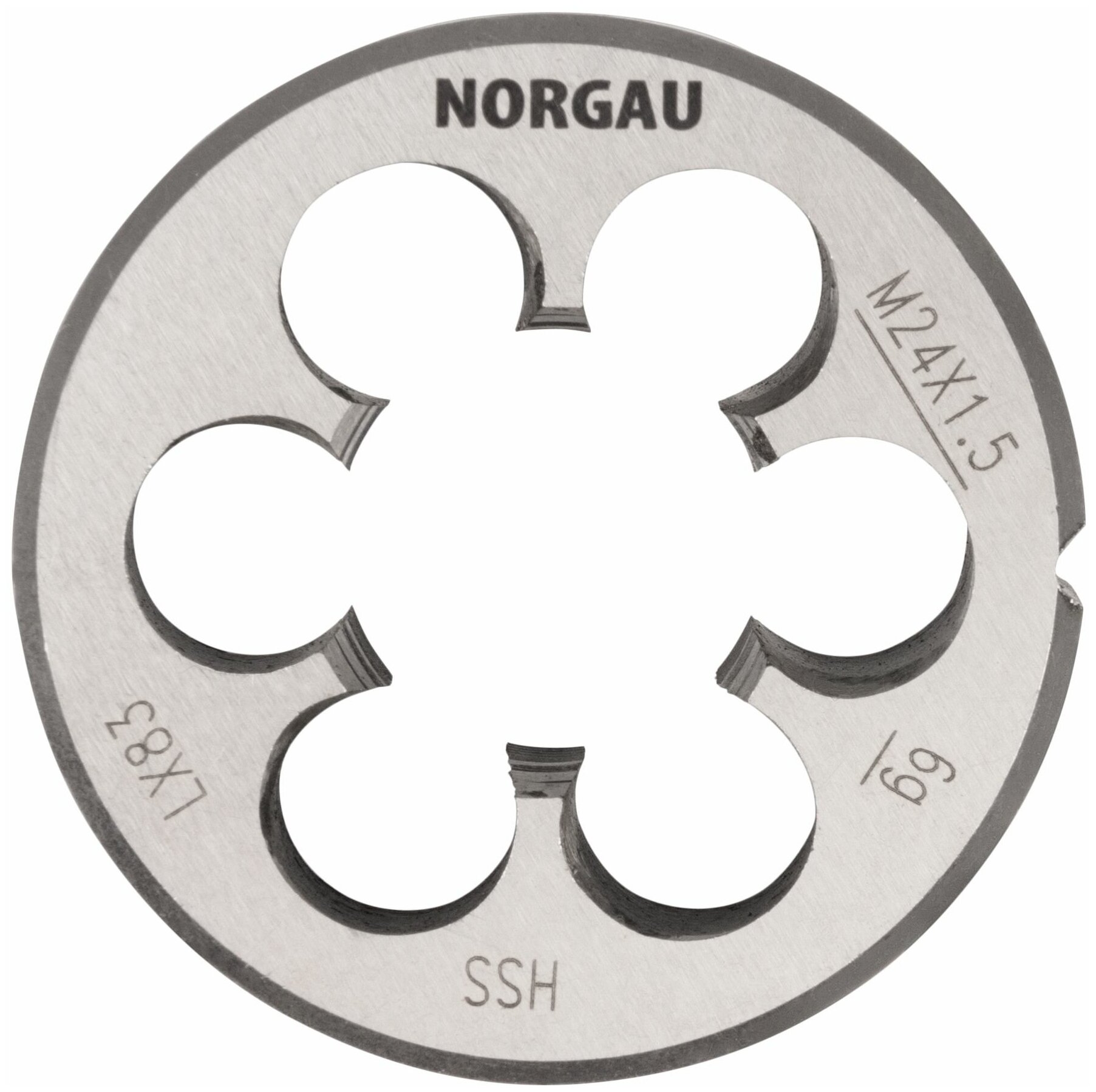 Плашка M24x1.5 мм, диаметром 55 мм NORGAU Industrial метрическая, для нарезания резьбы с мелким шагом и углом профиля 60, по DIN223, HSS, 6G