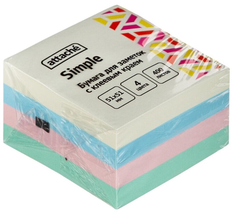 Стикеры Attache Simple куб 51х51, пастель 4 цвета 400 л 1635533