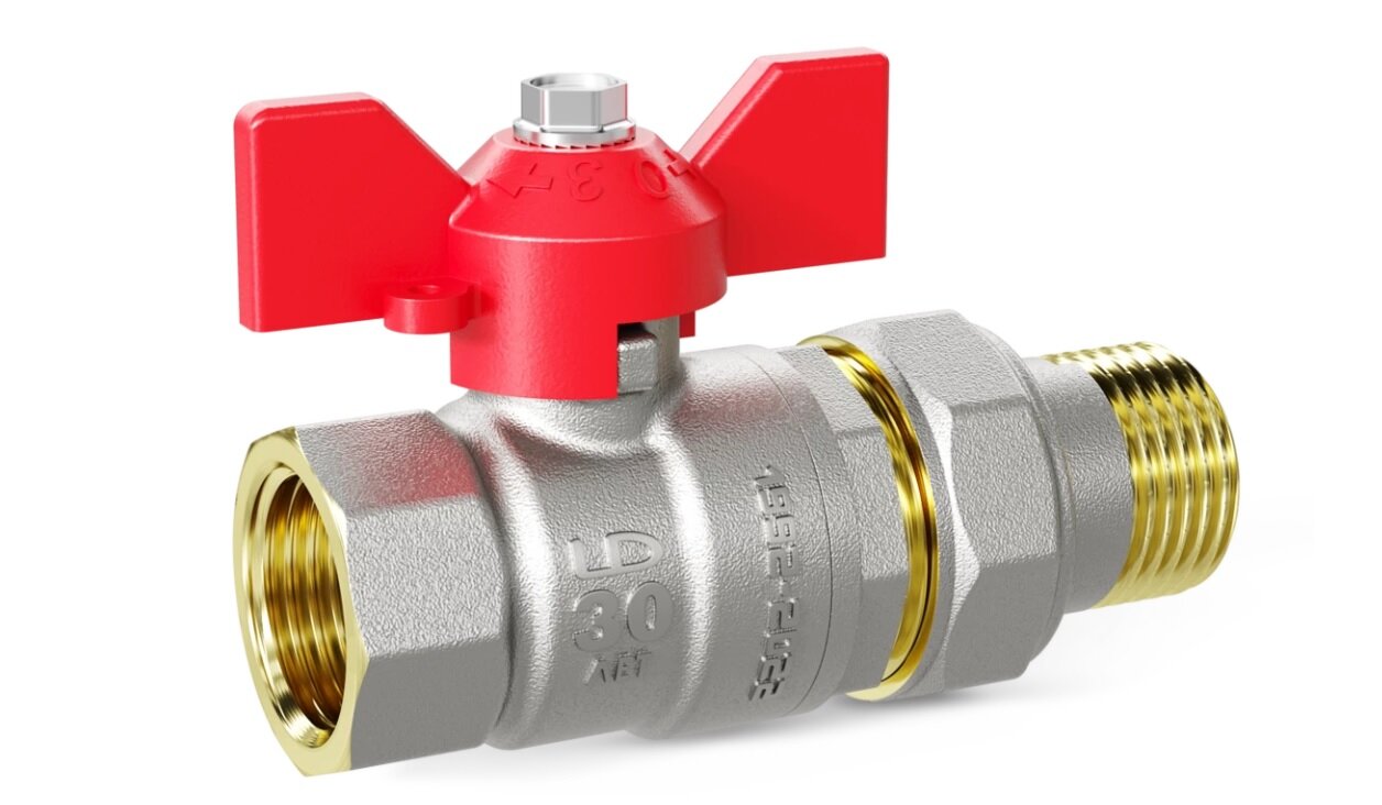 Кран шаровой латунный LD Pride 47.15. В-ГШ. Б Ду 15 Ру 40 бабочка (red), арт. LD 47.306.15 R