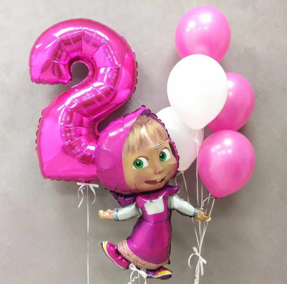 Шар Маша с цифрой и фонтан / Шарики девочке на день рождения