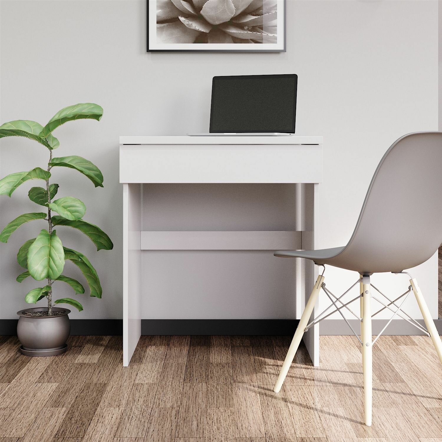 Белый туалетный консольный столик, стол косметический, детский рабочий стол domokomod c 1 ящиком 66*50*75