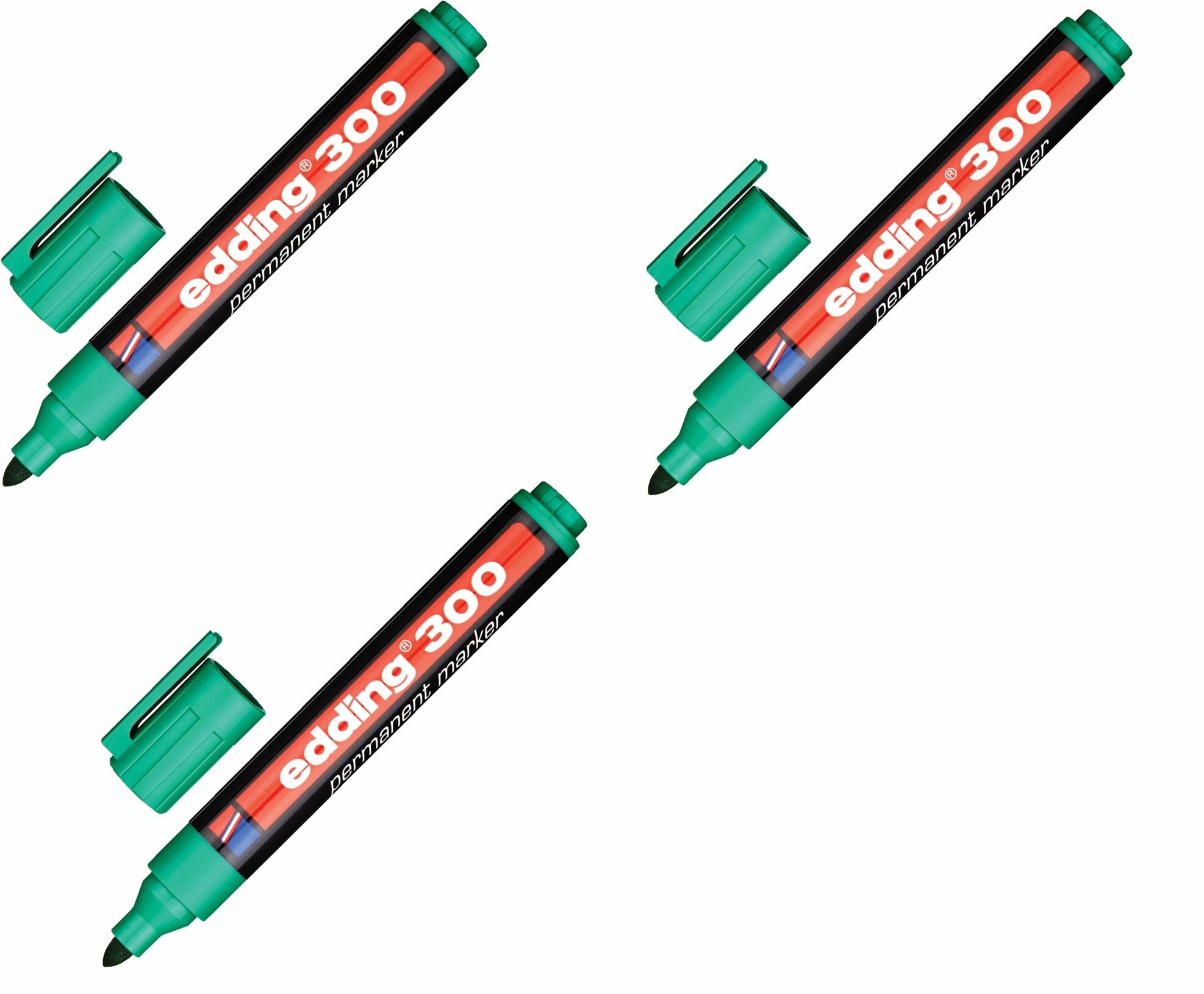 Edding Маркер перманентный E-300/4 зеленый, 1,5-3 мм, круглый наконечник, 3 шт.