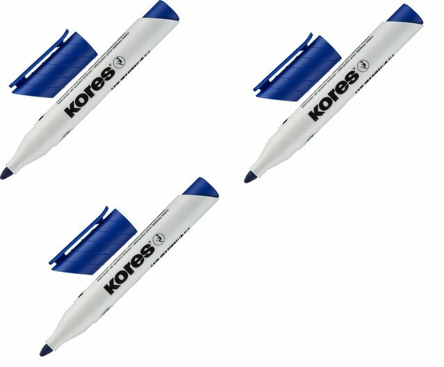 Kores Маркер для белых досок синий, 3-5 мм, скошенный наконечник, 3 шт.