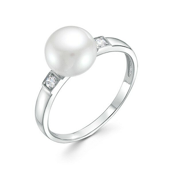 Кольцо, серебро, 925 проба, родирование, жемчуг, фианит