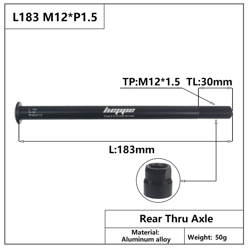 Велосипедные передние ступицы Heppe черные алюминиевые для горных и Черный, L183 M12x1.5 TL30