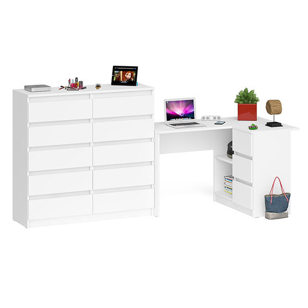 Стол компьютерный Мори МС-16 правый + Комод МК1200.10, цвет белый