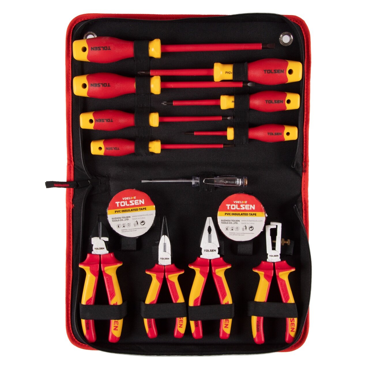 Набор инструментов диэлектрических TOLSEN 14 предмета, в футляре на молнии TTV80114