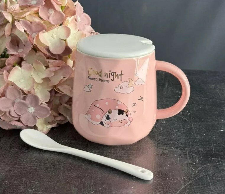 Детская кружка 420мл с крышкой и ложкой Фарфор 315-053 118-315-053